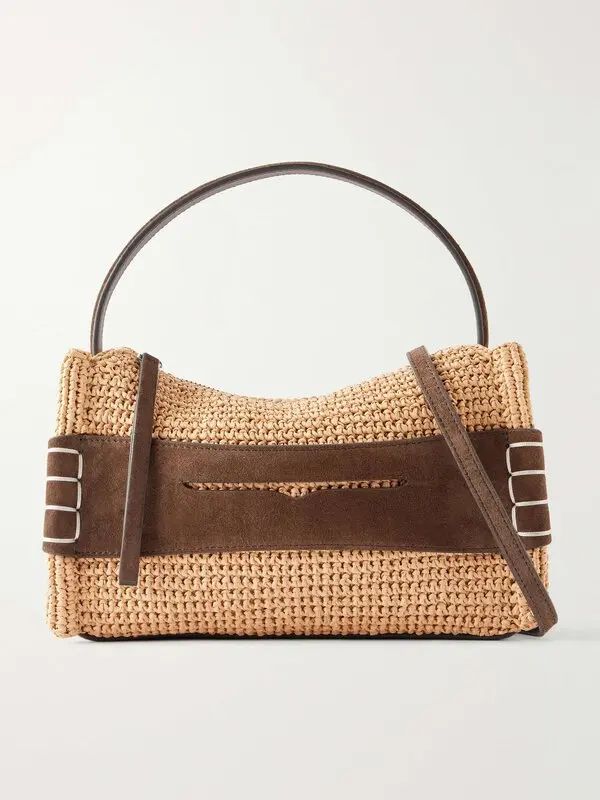 JW Anderson Loafer Crocheted Suede-trimmed Raffia Shoulder Bag - Beige