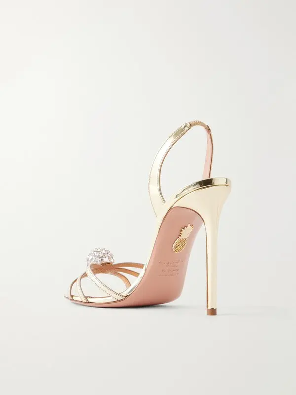 AQUAZZURA Crystal Bubble 105 Embellished Metallic Leather Slingback Sandals