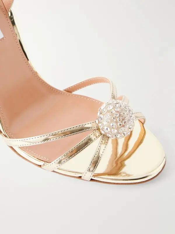 AQUAZZURA Crystal Bubble 105 Embellished Metallic Leather Slingback Sandals
