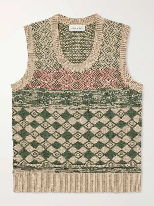 Dries Van Noten Mahoba Wool-jacquard Sweater Vest - Beige