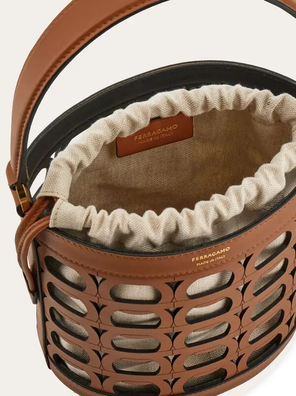 FERRAGAMO Logo Printed Cut Out Bucket Bag