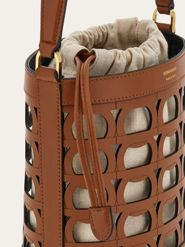 FERRAGAMO Logo Printed Cut Out Bucket Bag