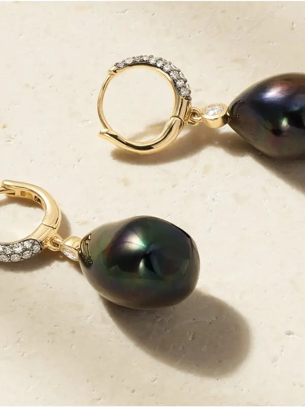 LUCY DELIUS 14 Karat Gold, Diamond And Pearl Drop Earrings