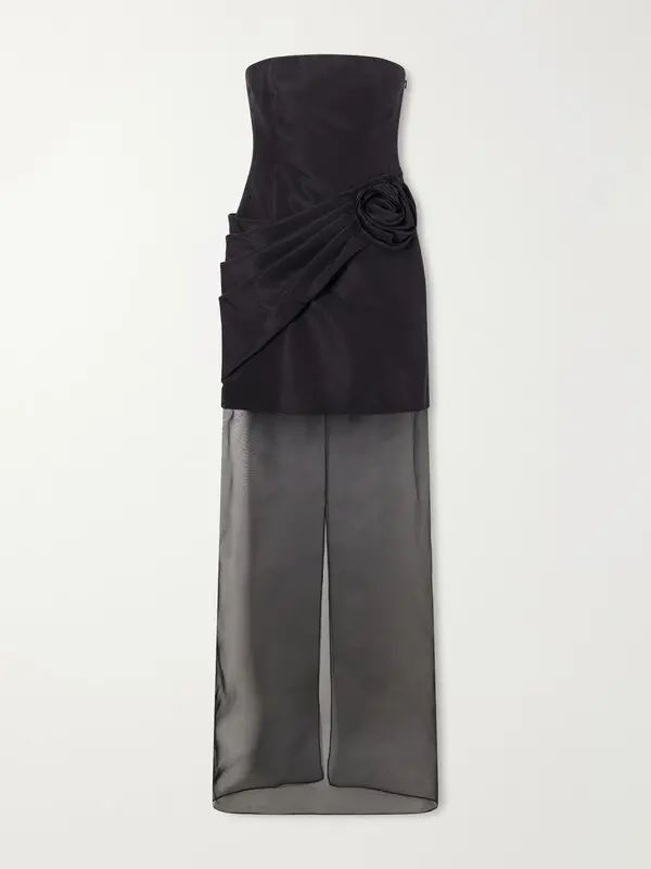 Carolina Herrera Strapless Gown With Organza Trim And Appliqu - Black