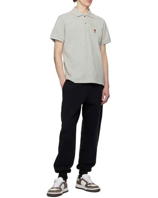 AMI Paris De Coeur Logo Embroidered Polo Shirt - Grey