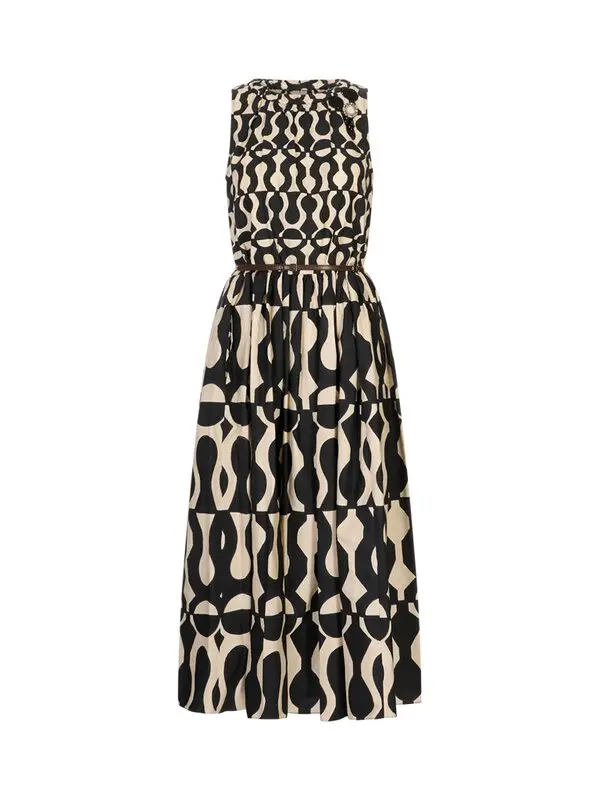 Max Mara Sleeveless Midi Dress With Flared Skirt And Graphic Print - Black