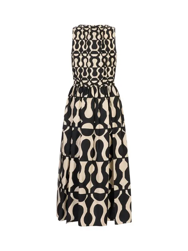Max Mara Sleeveless Midi Dress With Flared Skirt And Graphic Print - Black