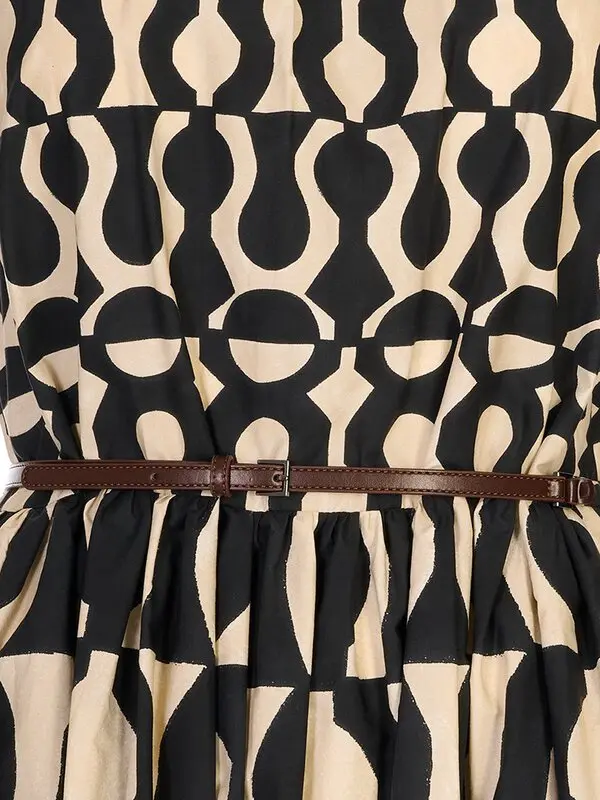 Max Mara Sleeveless Midi Dress With Flared Skirt And Graphic Print - Black
