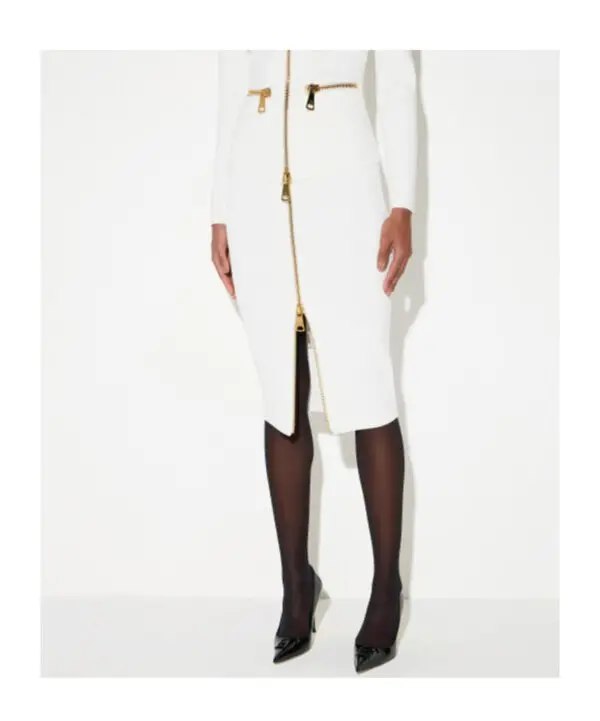 Elisabetta Franchi Midi Skirt With Gold-tone Zipper - Ivory