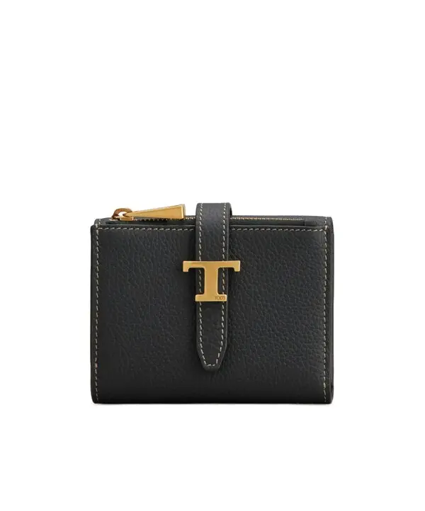 TOD'S T Mini Zip Leather Wallet - Black
