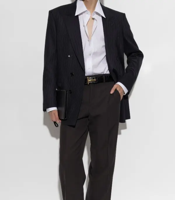 TOM FORD Double Breasted Striped Suit Jacket
