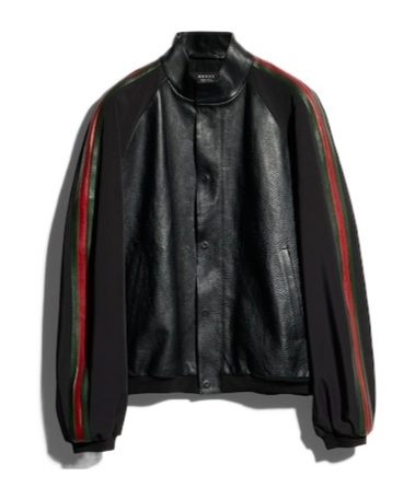 Gucci Leather Bomber Jacket With Web