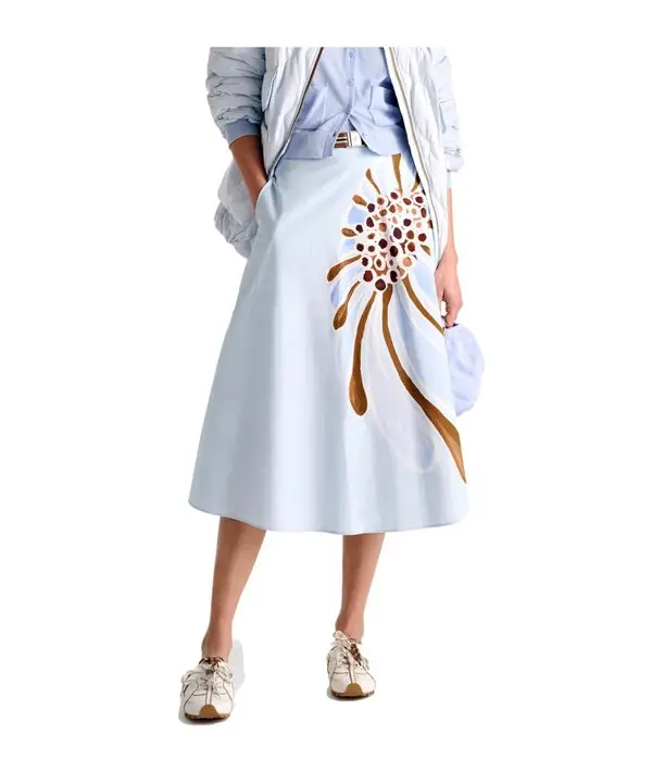 Dorothee Schumacher Floral Print Cotton Poplin Midi Skirt