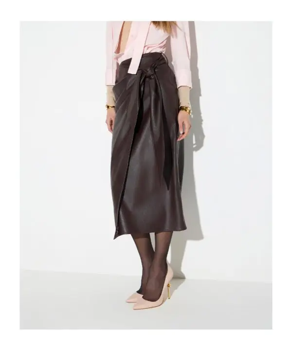 Elisabetta Franchi Wrap Skirt With Sash Belt - Dark Chocolate