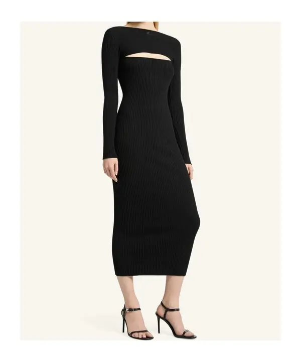 COURREGES Ribbed-knit Slash-detail Midi Dress
