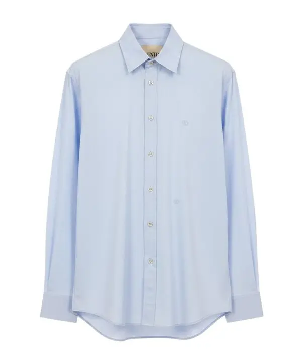Valentino Garavani Embroidered-logo Long-sleeve Shirt - Blue