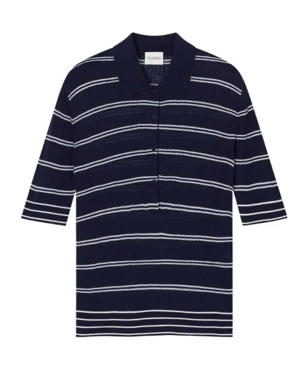 Closed Striped Short-sleeve Polo Top - Dark Night