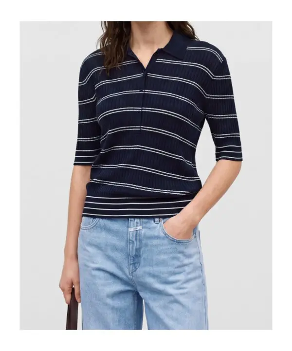 Closed Striped Short-sleeve Polo Top