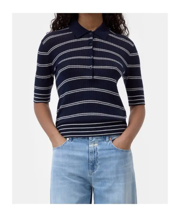 Closed Striped Short-sleeve Polo Top