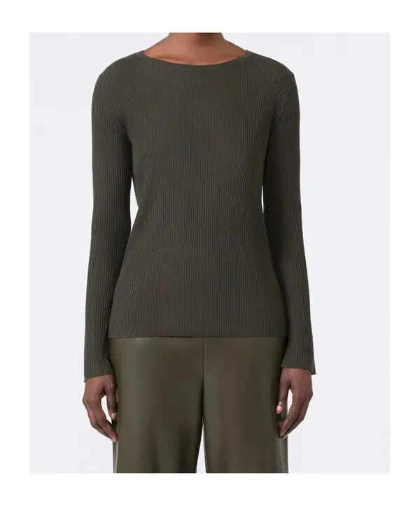 Max Mara Ribbed Boat Neck Long Sleeve Knitwear With Gemstone Cuffs