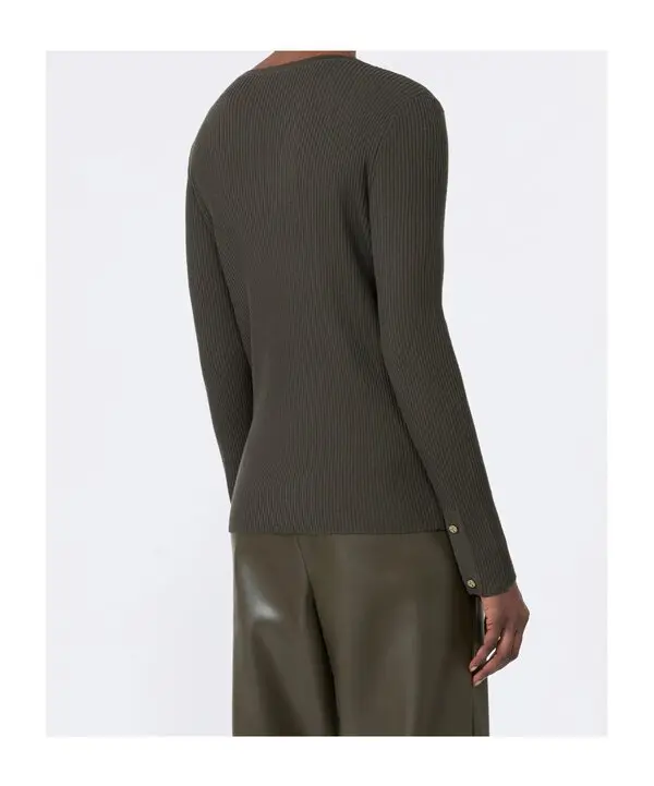 Max Mara Ribbed Boat Neck Long Sleeve Knitwear With Gemstone Cuffs