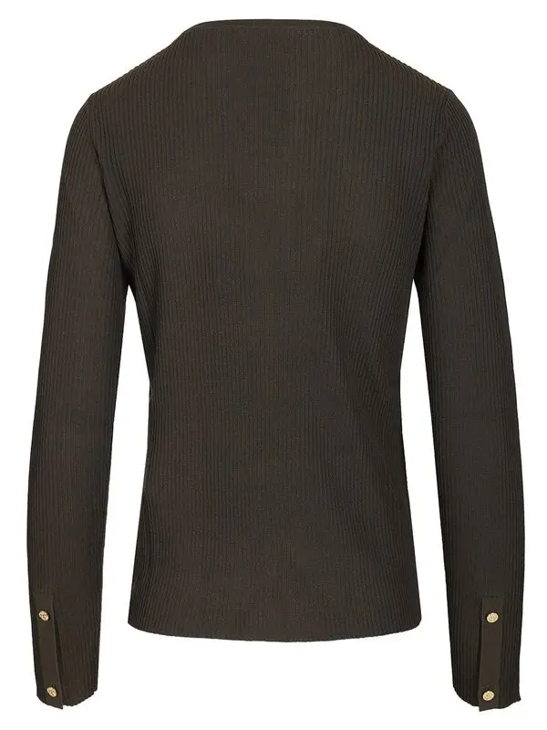 Max Mara Ribbed Crewneck Jumper With Gemstone Buttons - Khaki