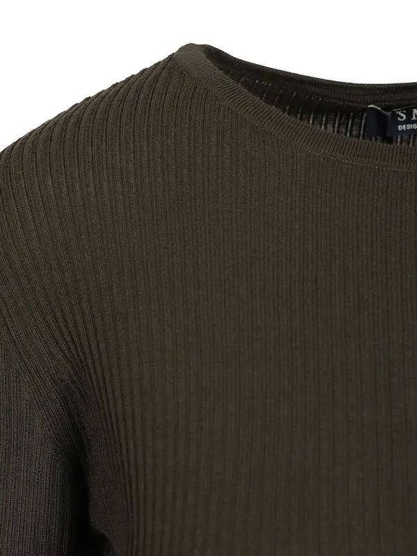 Max Mara Ribbed Crewneck Jumper With Gemstone Buttons - Khaki