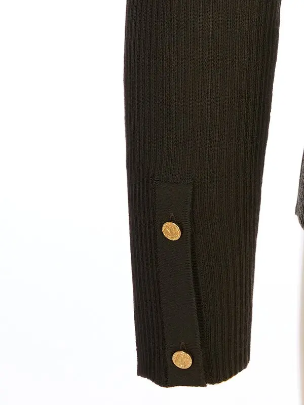 Max Mara Ribbed Crewneck Jumper With Gemstone Buttons - Khaki