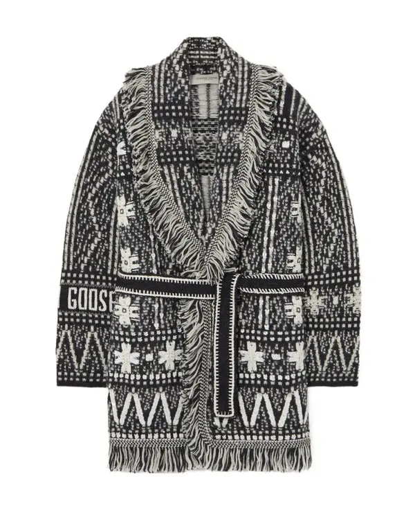GOLDEN GOOSE Fringed Belted Cardigan - Gray