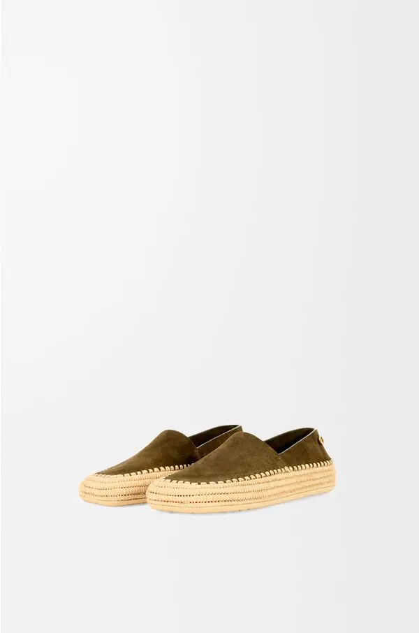 Loewe Rio Slipper In Suede And Raffia