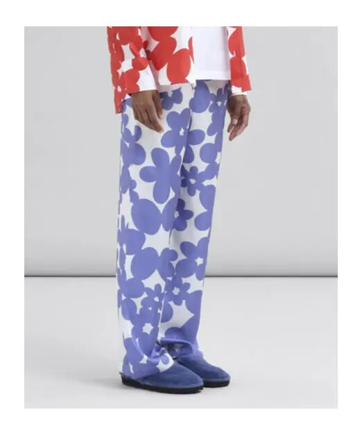 Marni Silk Pyjama Trousers With White And Light Blue Dillies Print
