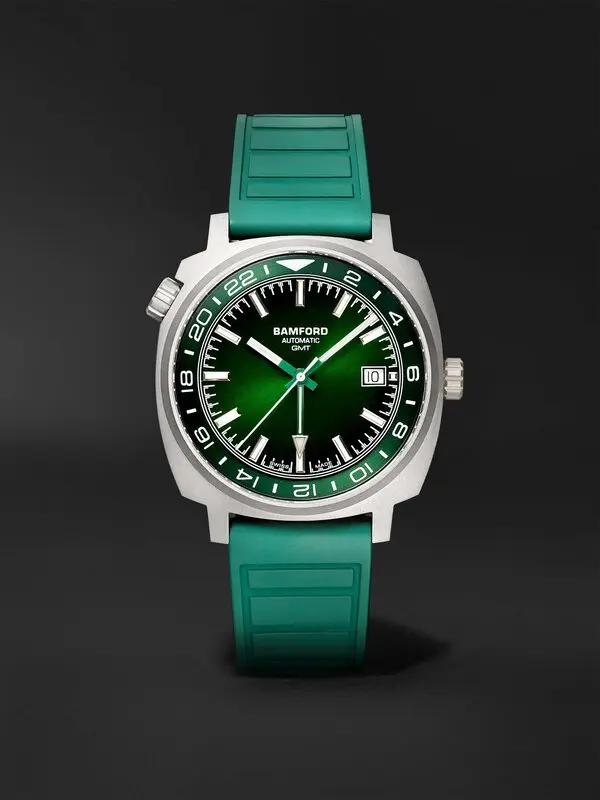 BAMFORD LONDON Gmt Automatic 40mm Titanium And Rubber Watch - Green