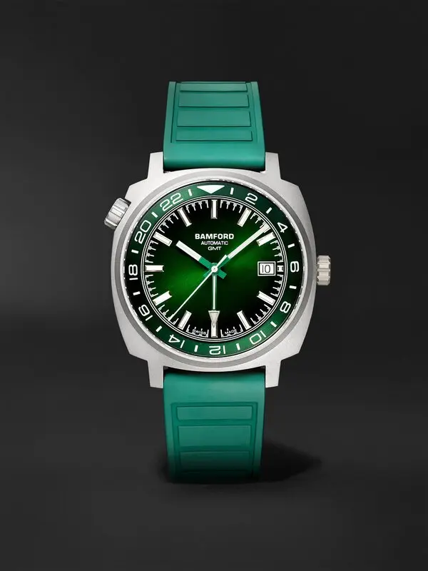 BAMFORD LONDON Gmt Automatic 40mm Titanium And Rubber Watch - Green