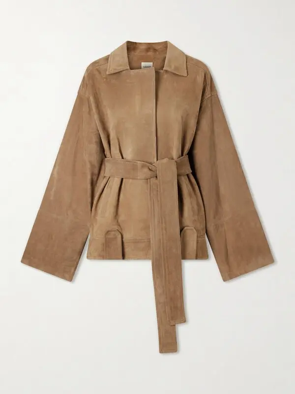 Khaite Alder Belted Suede Jacket - Neutrals