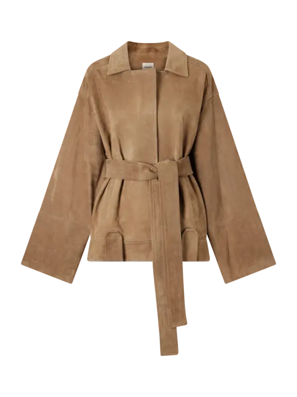 Khaite Alder Belted Suede Jacket - Neutrals