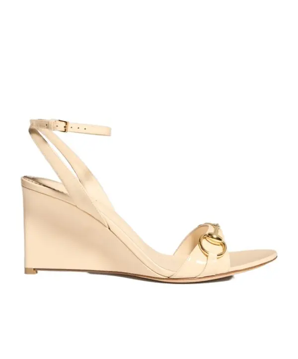 Gucci Donna Wedge Sandal With Horsebit Detail - Ivory