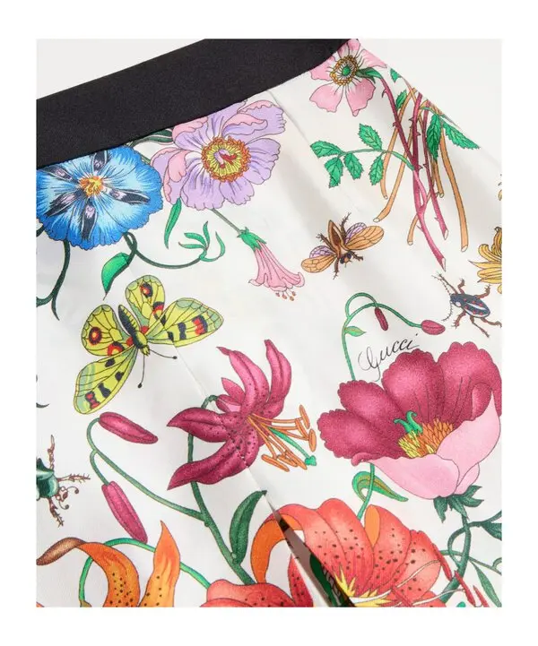 Gucci Allover Flora Print Silk Pants