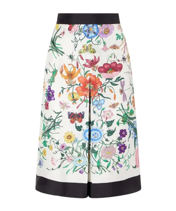 Gucci Allover Flora Print Silk Pants - Multicolor