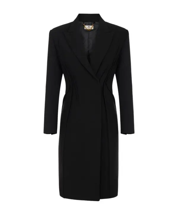 Elisabetta Franchi Coat In Double Layer Crêpe Fabric - Black