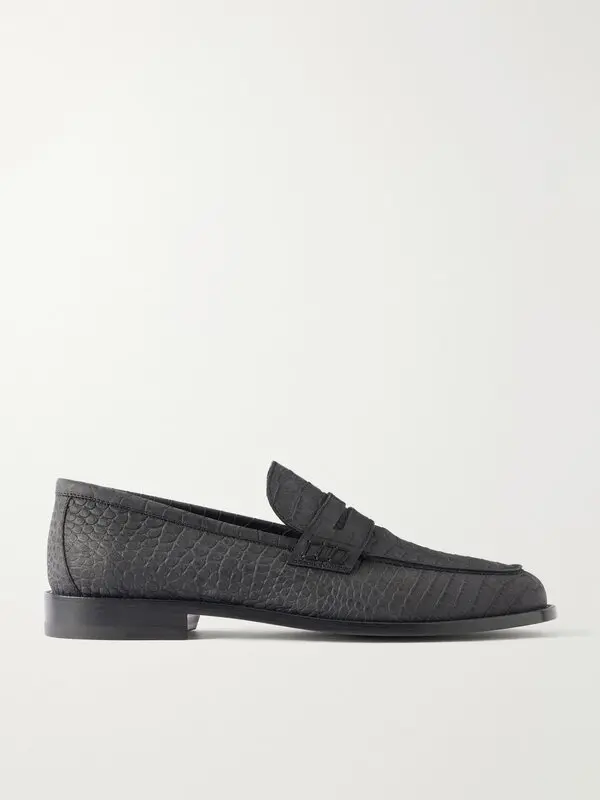 Manolo Blahnik Perry Croc-effect Nubuck Loafers - Black