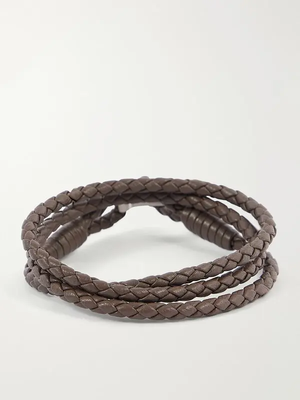 TOM FORD Woven Leather And Silver-tone Wrap Bracelet
