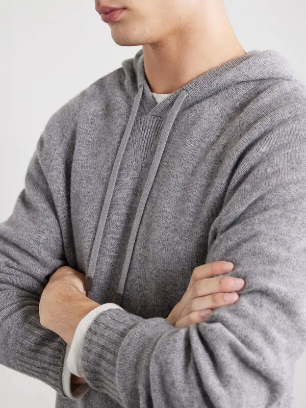 TOM FORD Logo Embroidered Cashmere Hoodie - Gray