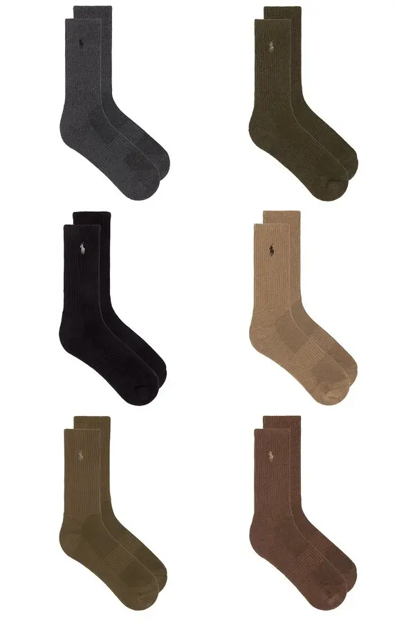 Polo Ralph Lauren Performance Cotton Crew Socks 6-pack In Multi - Olast