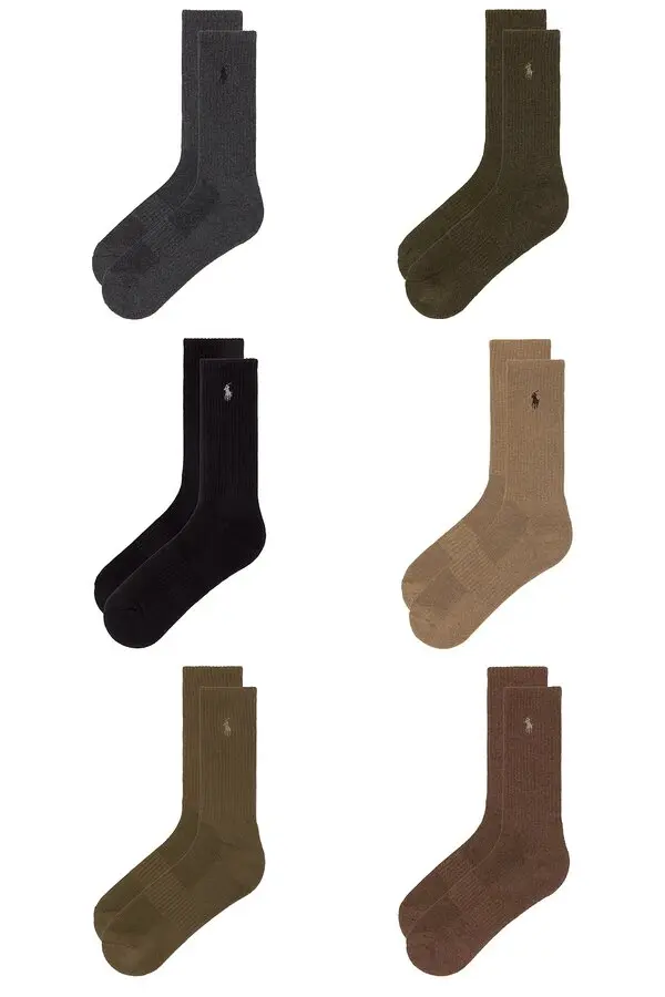 Polo Ralph Lauren Performance Cotton Crew Socks 6-pack In Multi