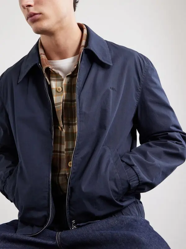 A.p.c. William Logo-embroidered Cotton-gabardine Blouson Jacket - Blue
