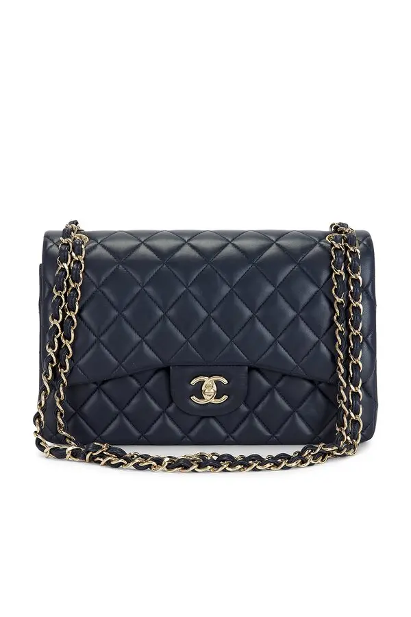 Chanel Lambskin Jumbo Classic Flap Bag In Navy