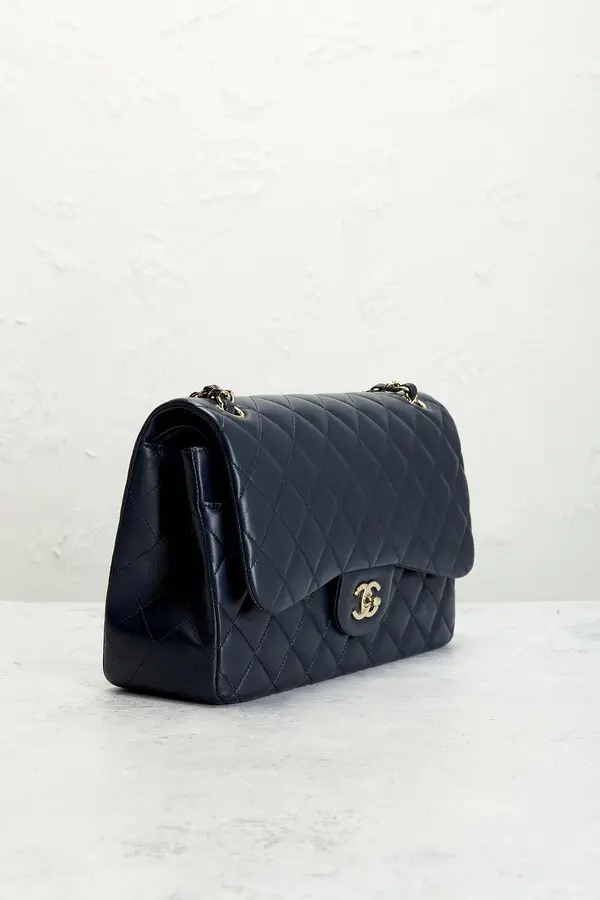 Chanel Lambskin Jumbo Classic Flap Bag In Navy