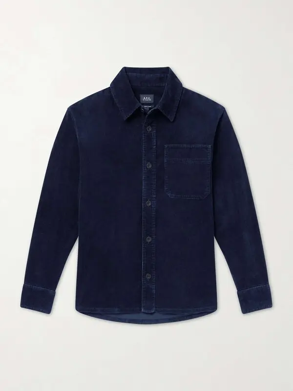 A.p.c. Basile Logo-embroidered Cotton-corduroy Shirt - Navy