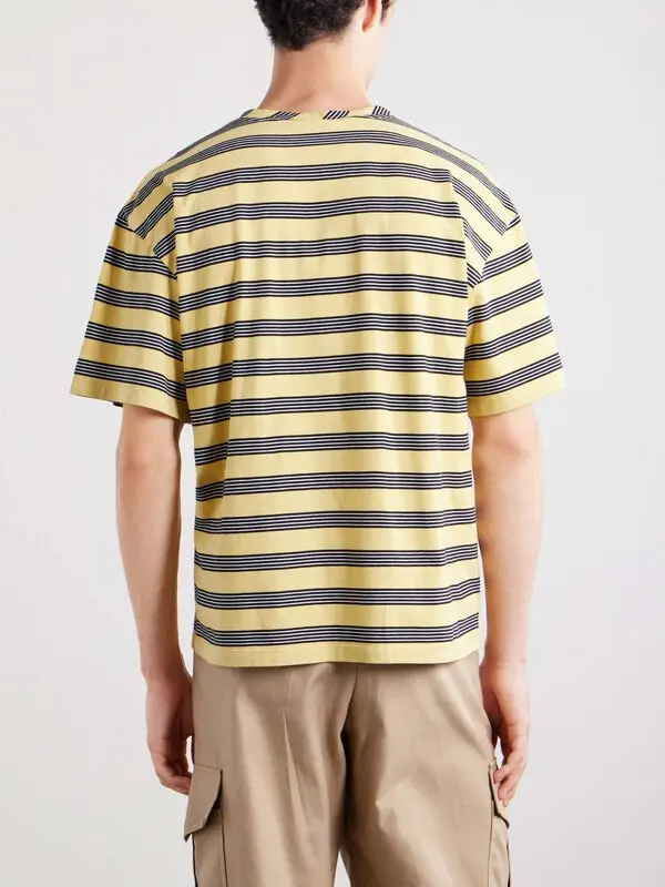 Celine Triomphe-embroidered Striped Cotton-jersey T-shirt