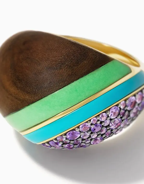 EMILY P. WHEELER Wooden Dome Ring With Sapphires, Variscite, And Turquoise